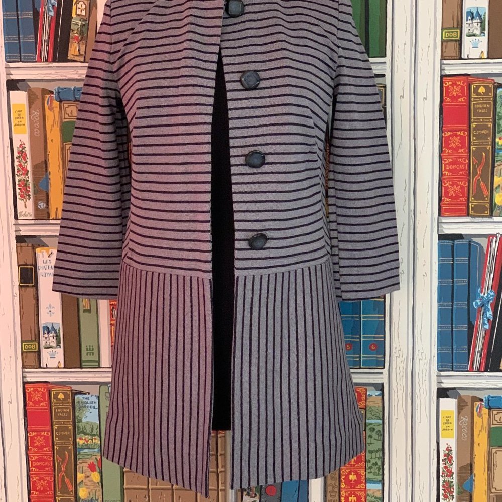 Cabi Striped Dappled Grey Navy Car Coat Extra Small - Gem